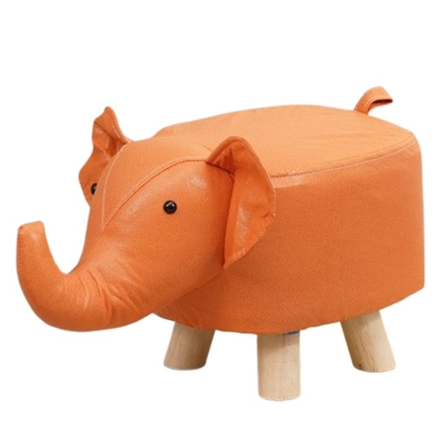 Taburet pentru copii Avaleea, model Elefant, lemn masiv, portocaliu ...