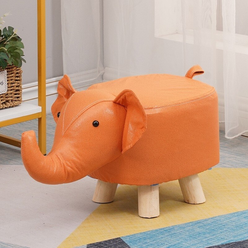 Taburet pentru copii Avaleea, model Elefant, lemn masiv, portocaliu ...