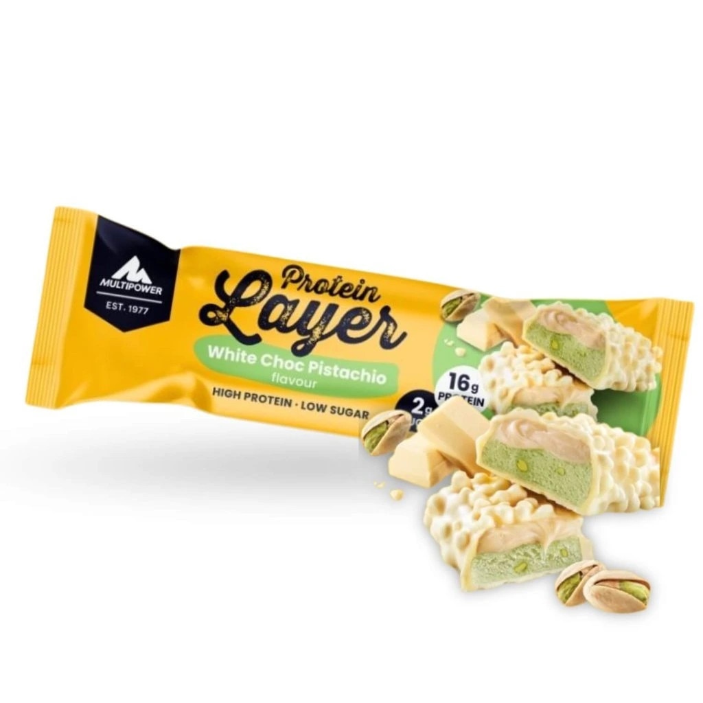Baton Protein Layer 50g, Multipower, ciocolată albă cu fistic, 30g ...