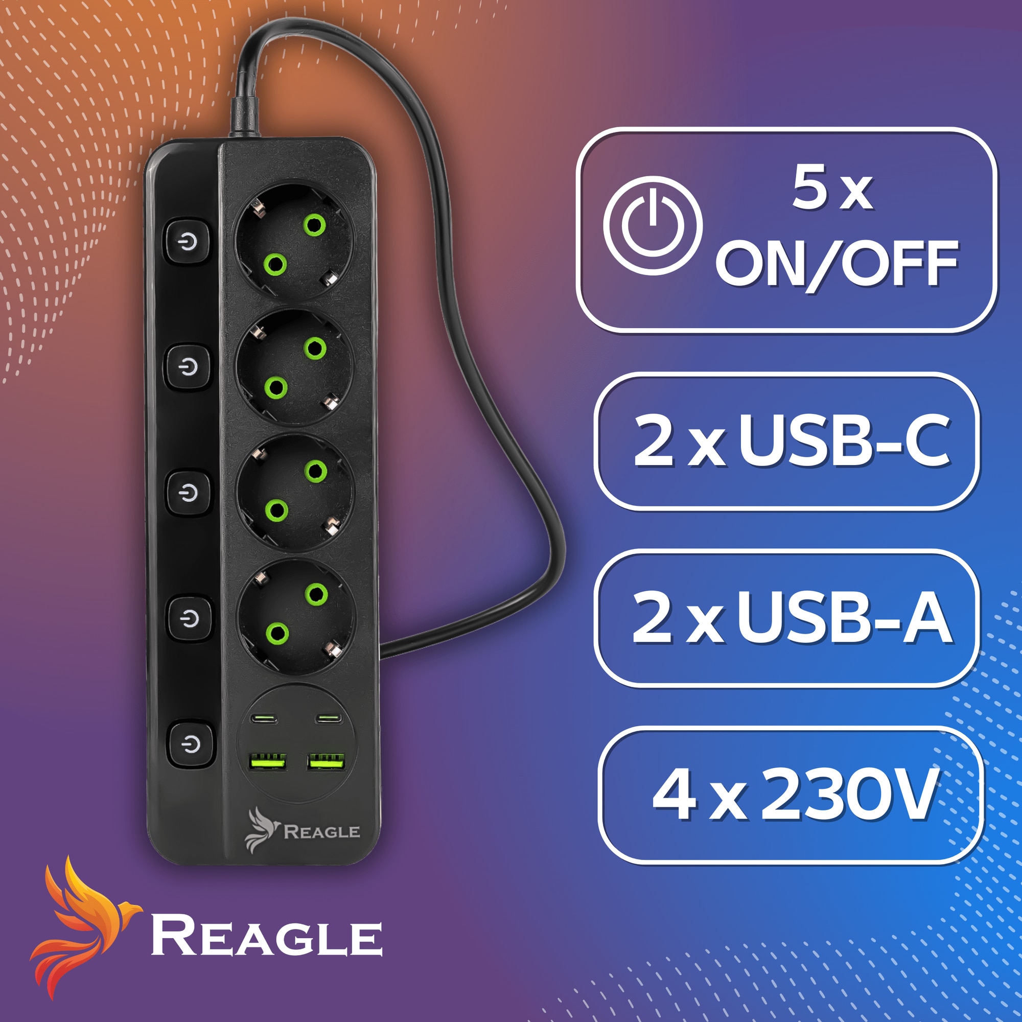 Reagle Prelungitor Multipla 4 Prize 2 USB A 2 USB-C – Cablu 3 m ...