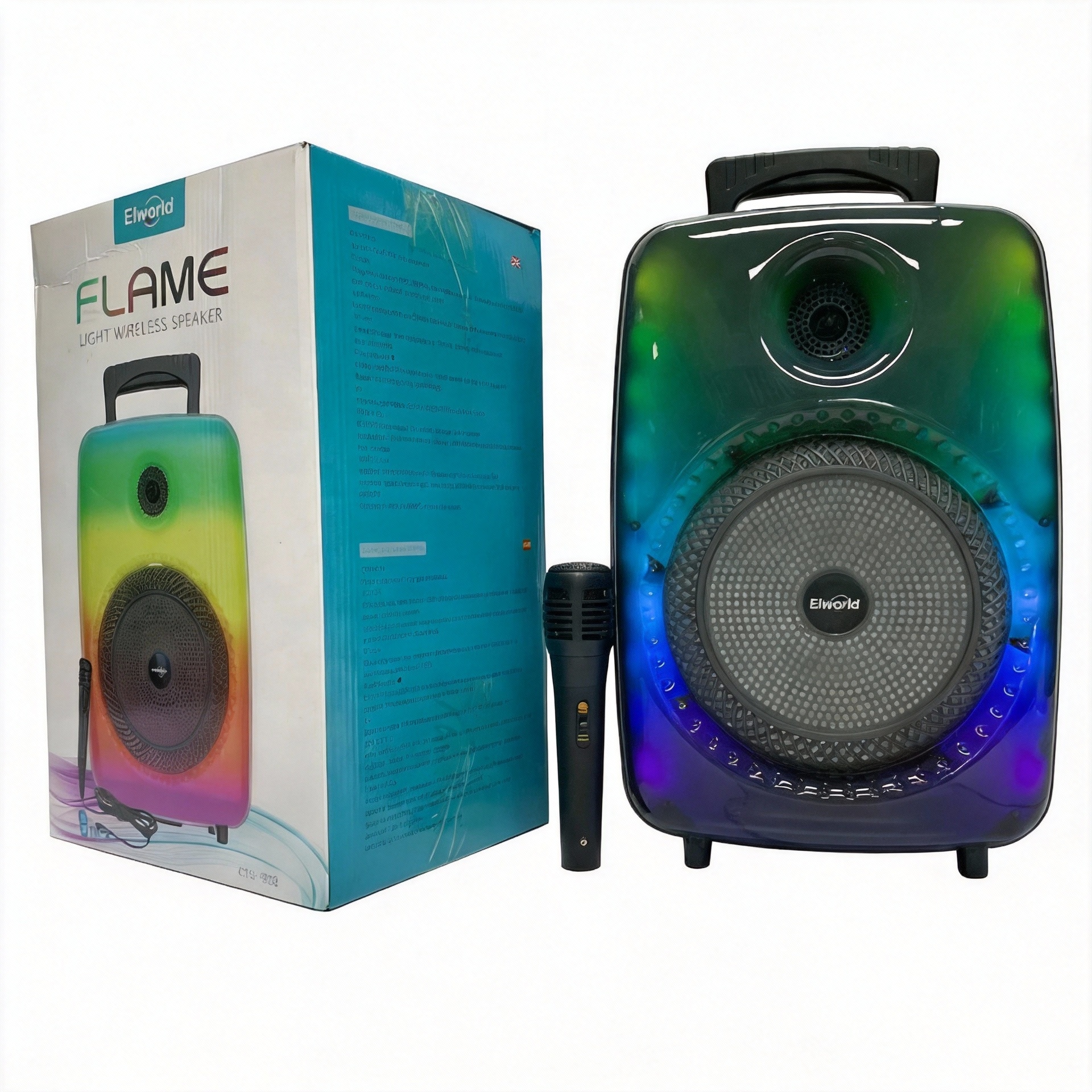 Boxa Bluetooth karaoke Elworld GTS-1802, microfon cu fir, iluminare LED ...