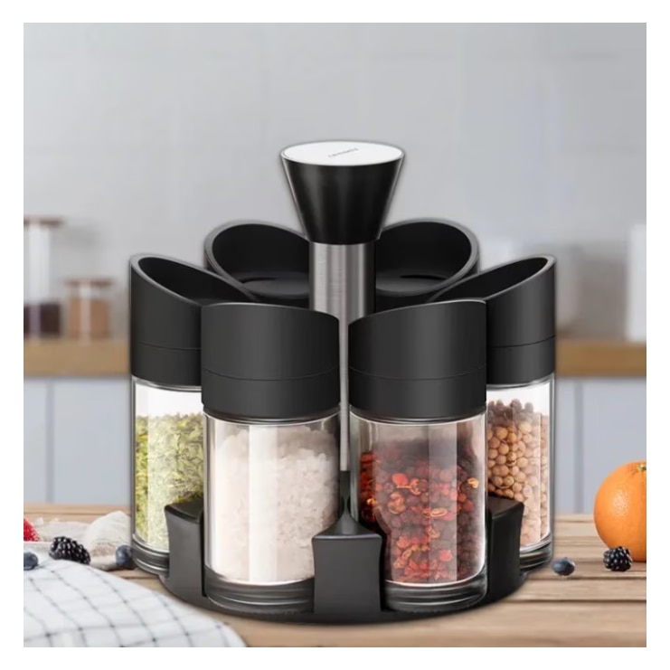 Set Rotativ Condimente cu 6 Borcane din Sticla – Organizator 360° - eMAG.ro