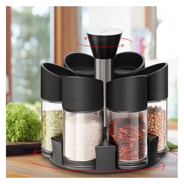 Set Rotativ Condimente cu 6 Borcane din Sticla – Organizator 360° - eMAG.ro