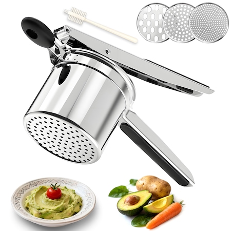 Presa pentru piure de cartofi, Hokitpro, 3 site interschimbabile, inox ...