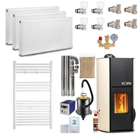 Pachet termosemineu pe peleti KOPH PM 12 kW, 80 mp, buncar peleti 12 kg ...
