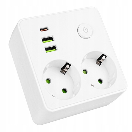 Adaptor priza 5 in 1, Zola, 2500W, 16A, alb, 2 x prize EU, 2 x USB, 1 x ...