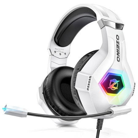 Casti gaming Ozeino RGB 7 culori, 50mm, microfon cu anulare a ...
