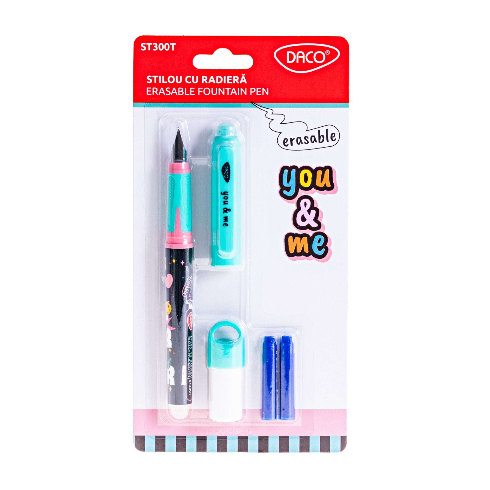 Stilou cu cerneala termosensibila Daco You&Me ST300T, Turcoaz, fin, set ...