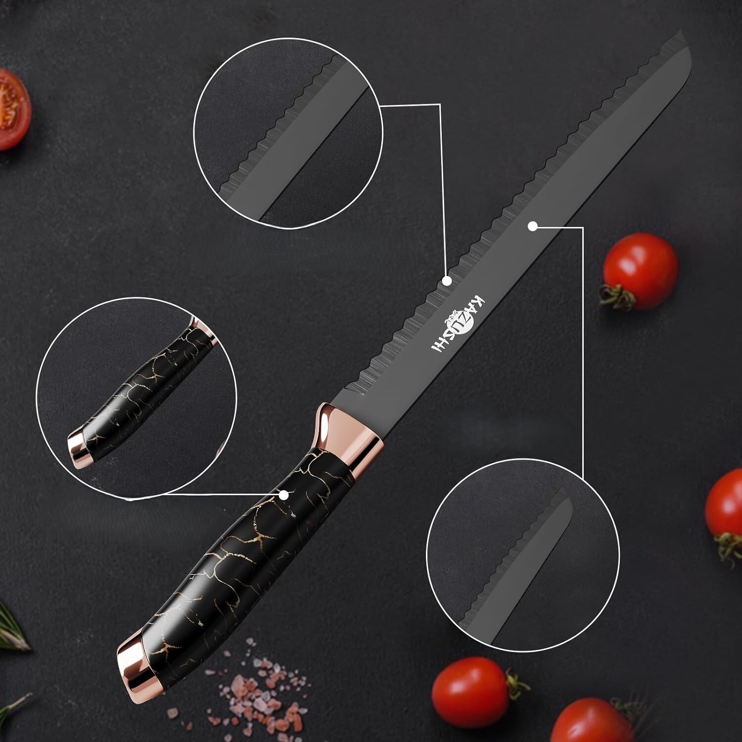 Set Cutite Bucatarie KAZUSHI 9 Piese, Otel Inoxidabil, Manere ...