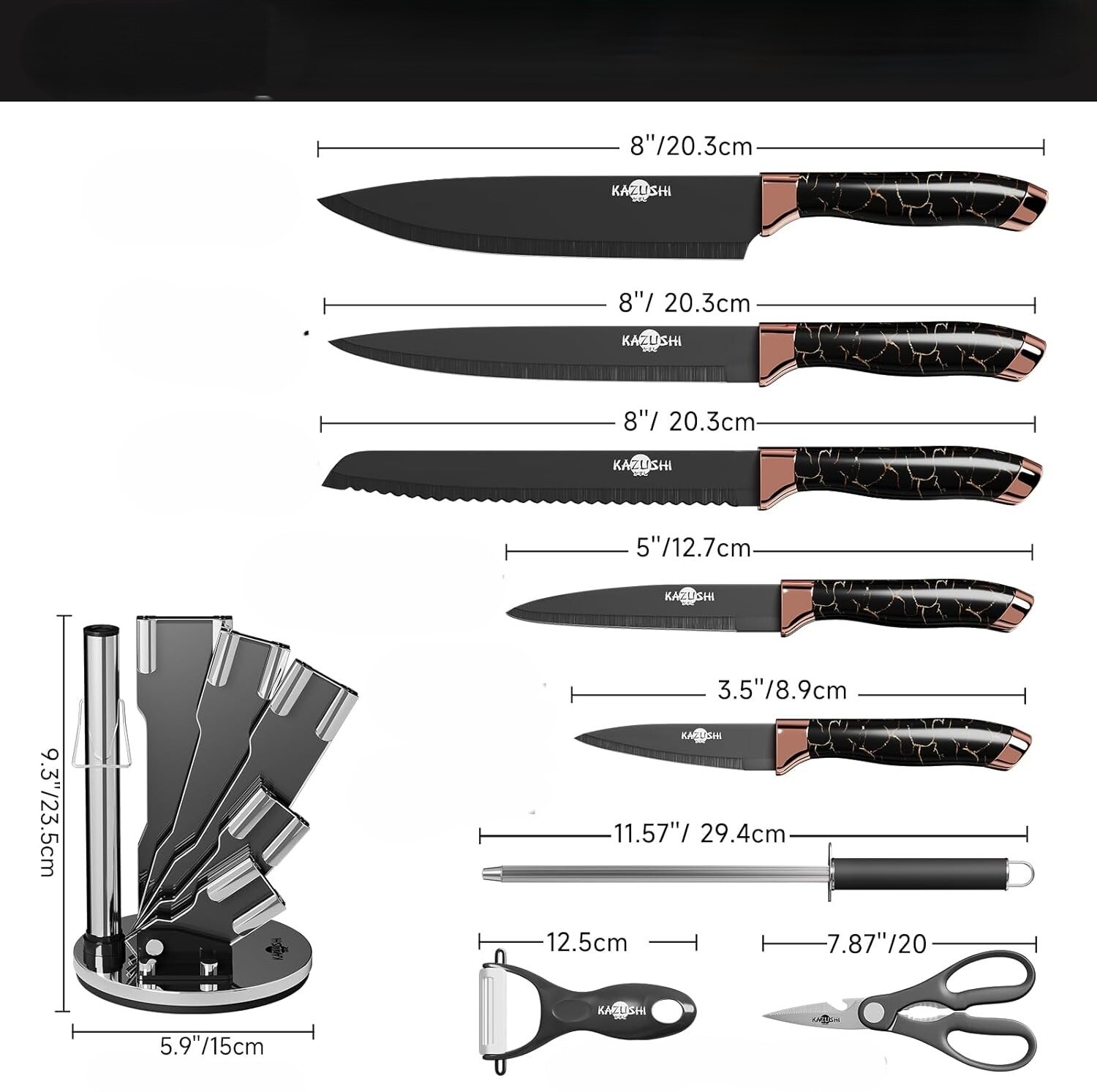 Set Cutite Bucatarie KAZUSHI 9 Piese, Otel Inoxidabil, Manere ...