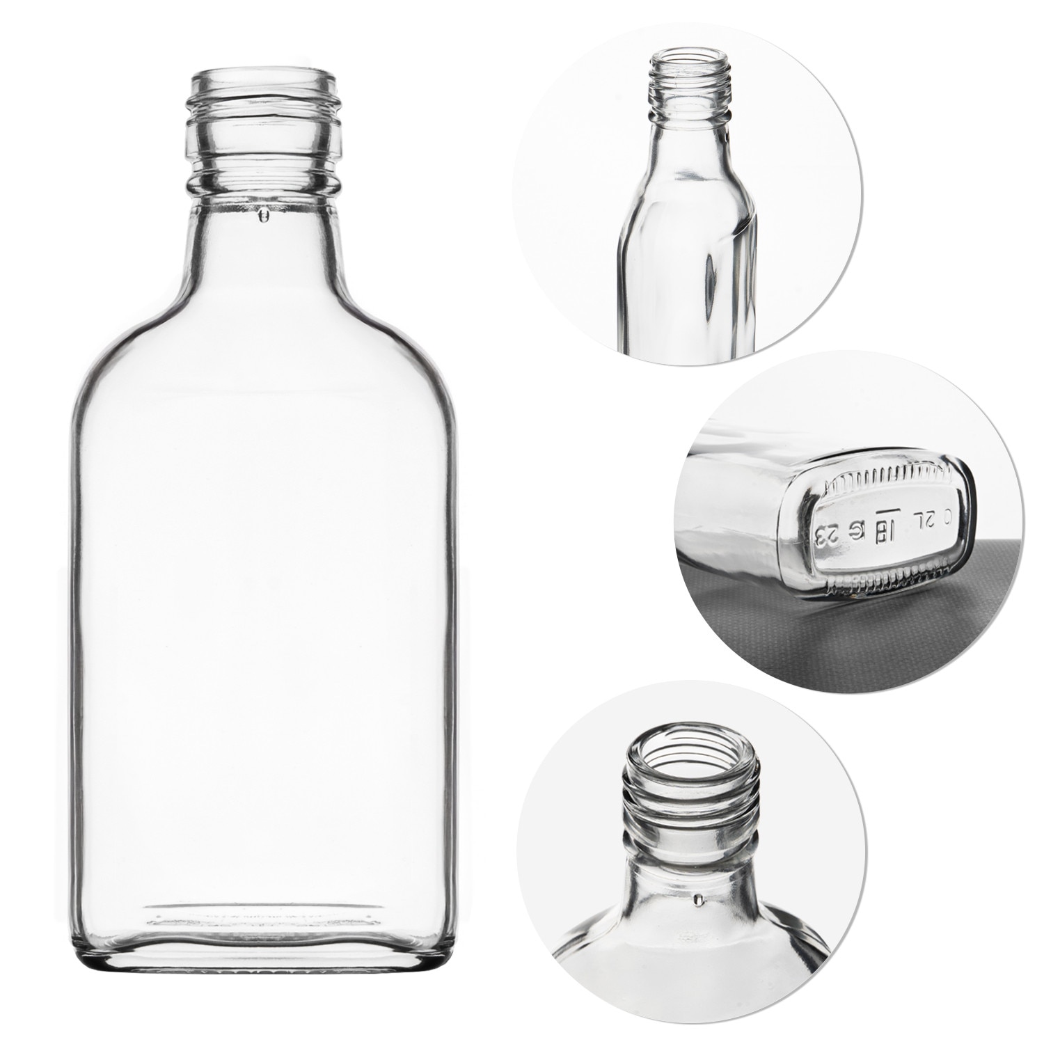 Set 5 sticle tip plosca din sticla, 200 ml, cu capac cu filet, pentru ...