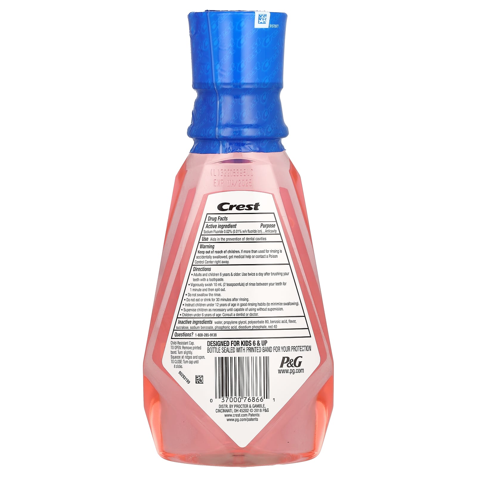 Apa de gura pentru copii, Crest, fara alcool, aroma de capsuni, 500 ml ...