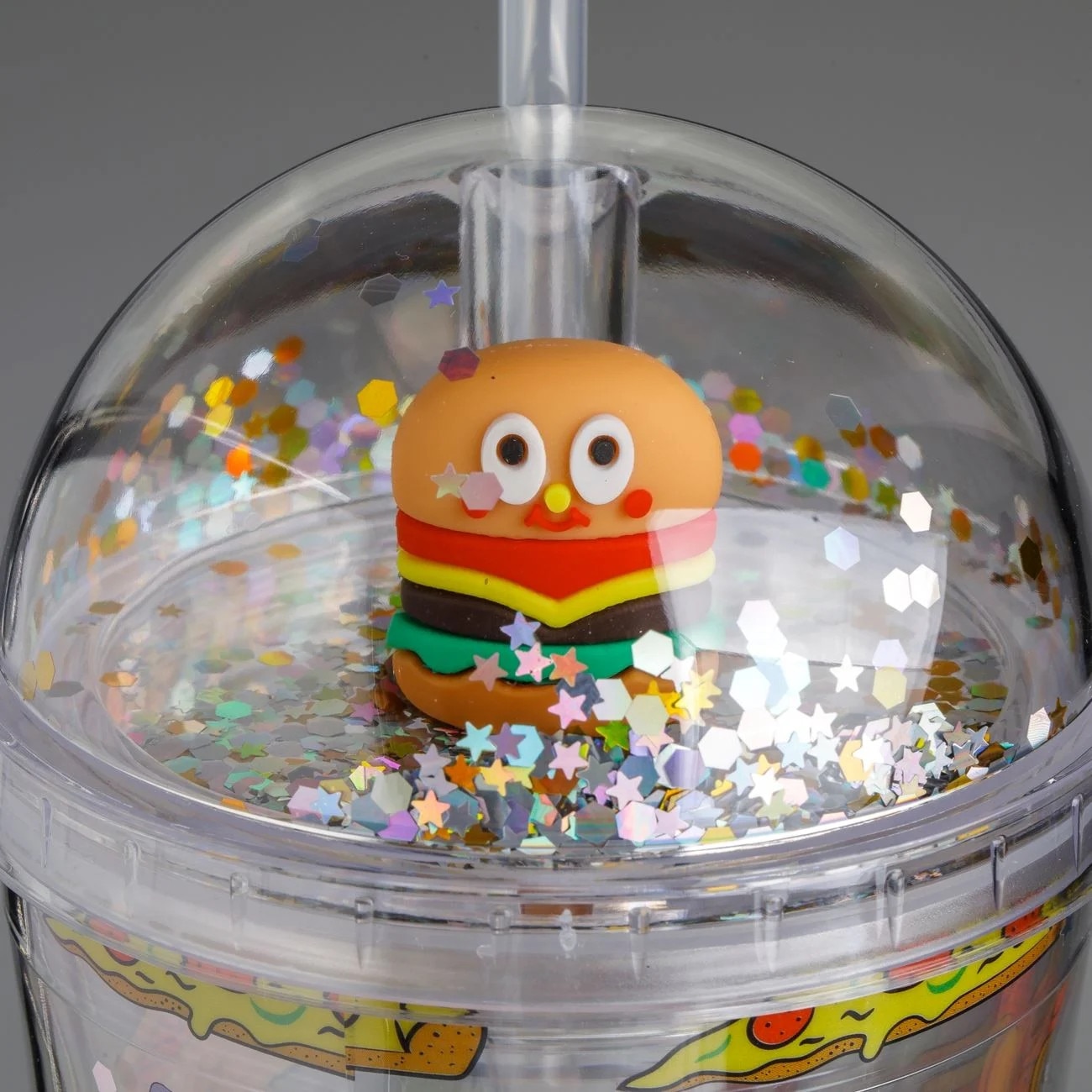 Pahar din Plastic Transparent cu Capac Pai & Model Fast Food 475ml ...