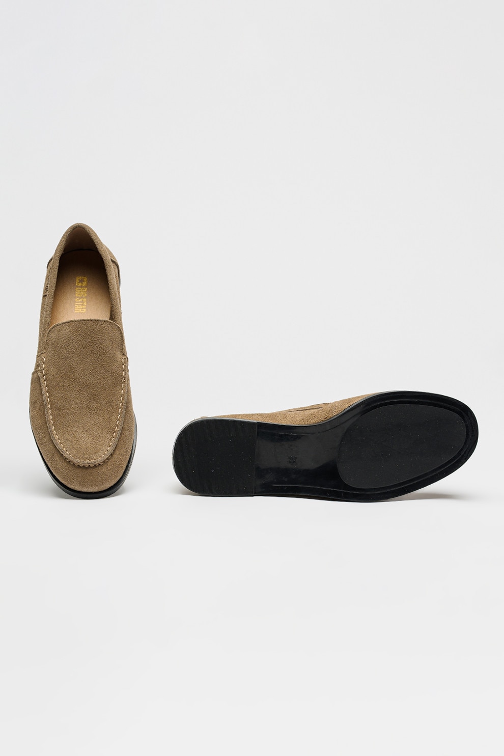 Big Star, Pantofi loafer din piele intoarsa cu varf rotund, Maro taupe ...