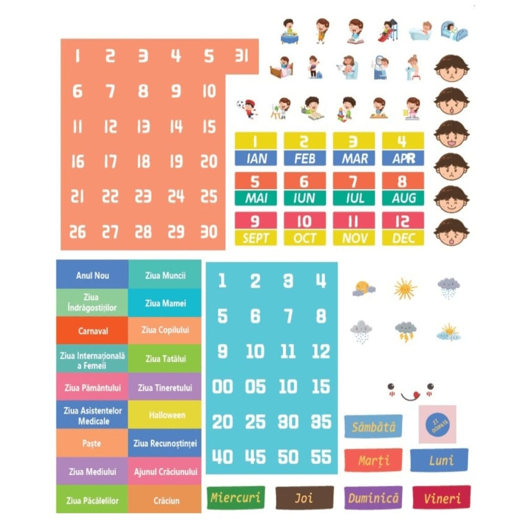 Joc educativ Calendar in limba romana cu Ceas – Zilele saptamanii ...