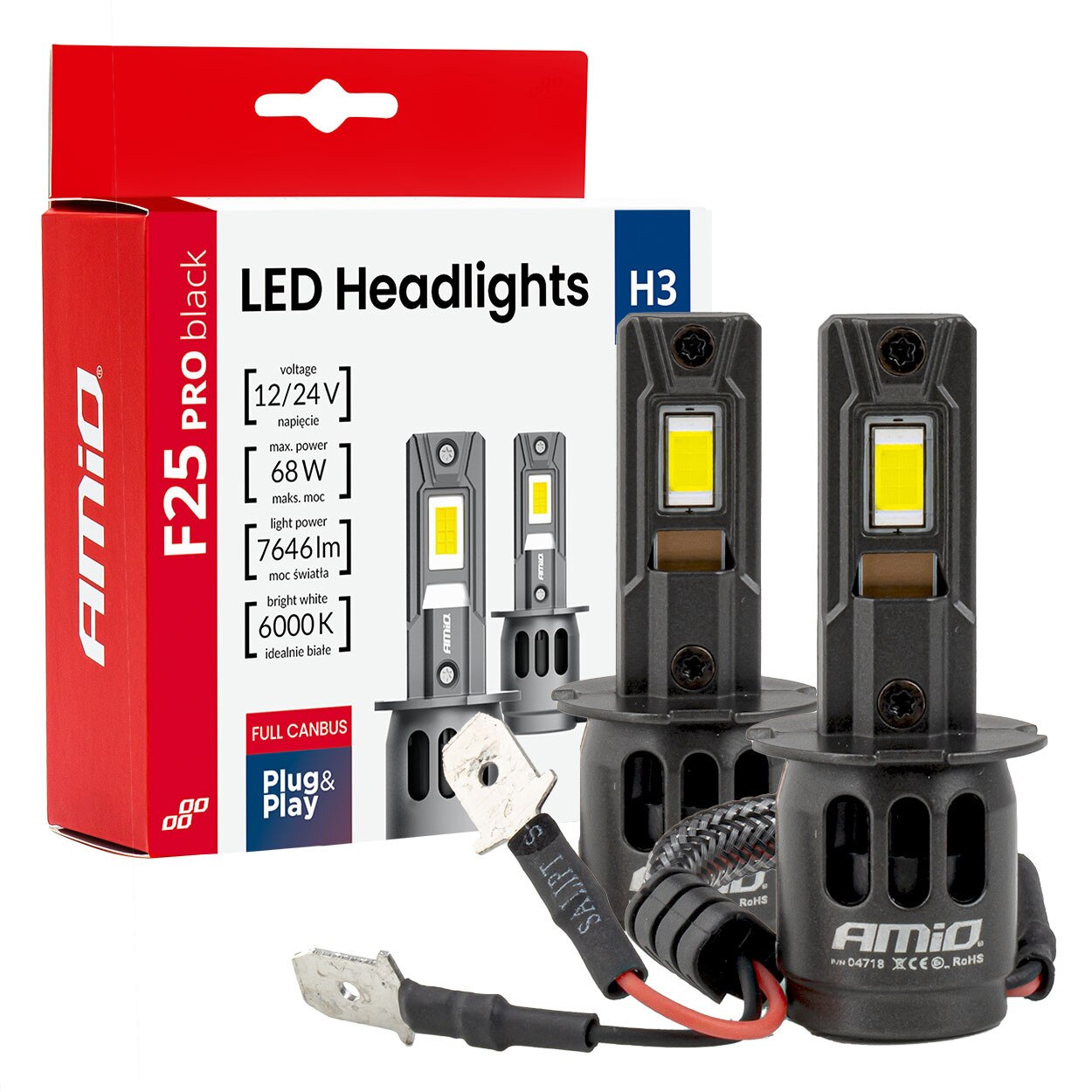 Becuri LED H3 F25 PRO BLACK Edition 68W 7646lm 6000K set 12/24V - eMAG.ro