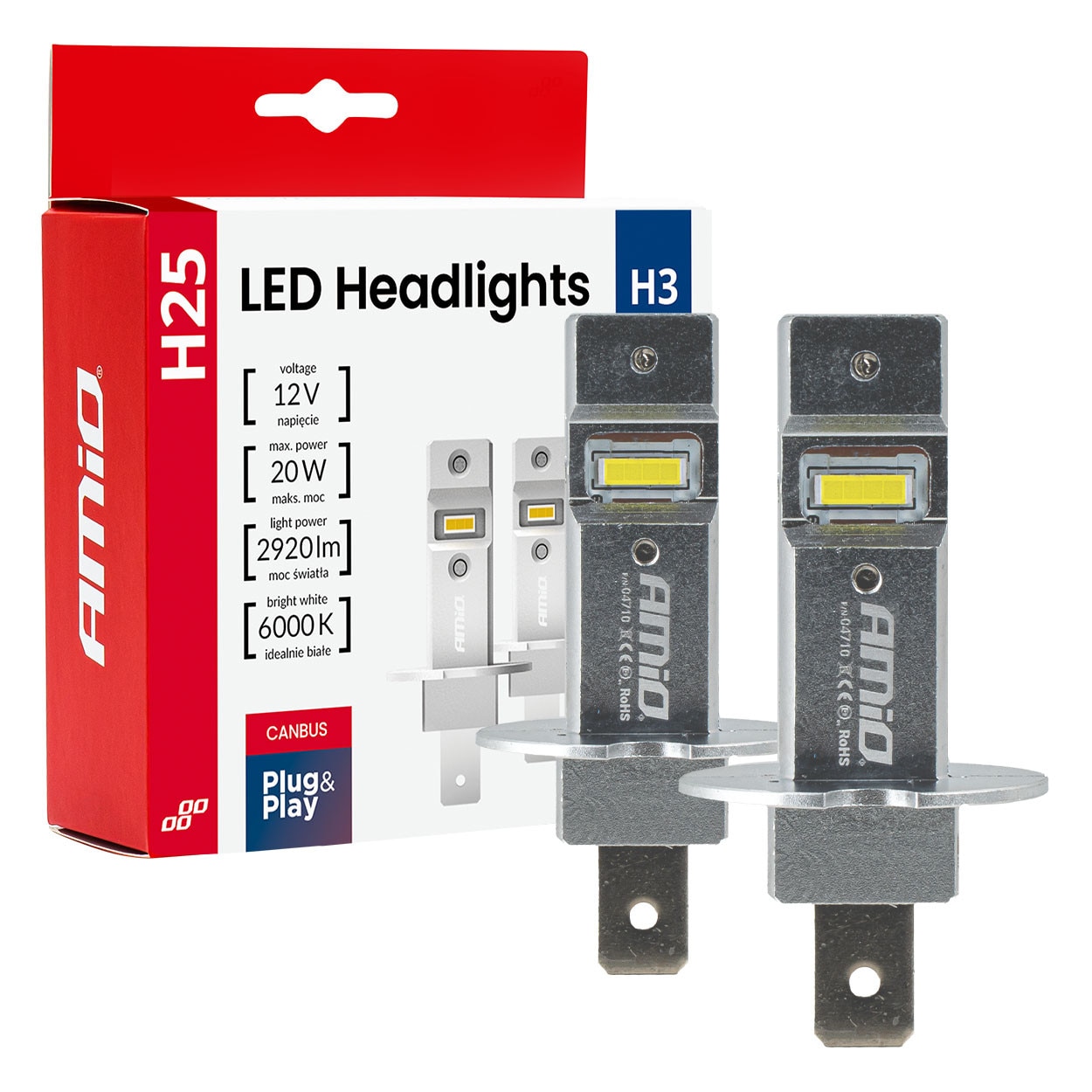 Becuri auto LED H25, H3, 12V, 20W, 2920 lm, 6000K, set - eMAG.ro