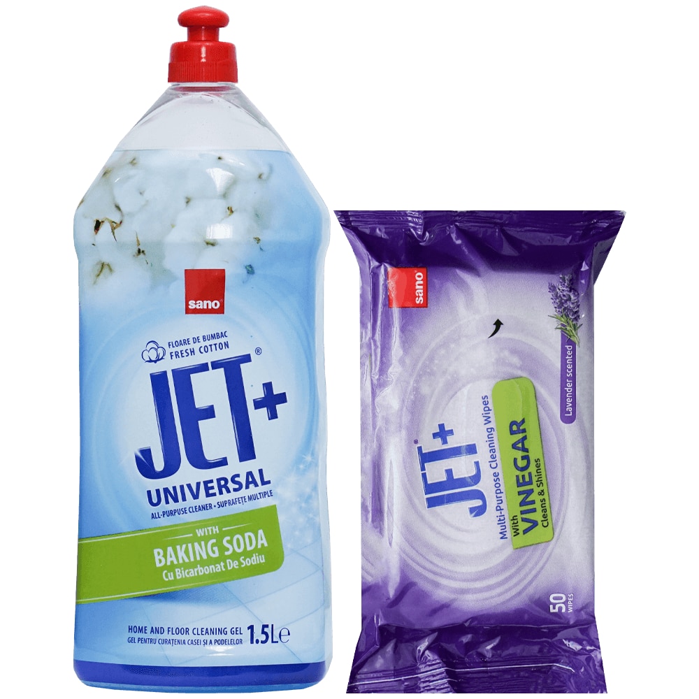 Pachet Sano Jet gel cu bicarbonat 1.5 L si servetele umede cu otet ...