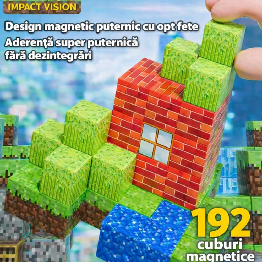 Set 192 Cuburi de Constructie Magnetice Impact Vision®, Cube Adventure ...