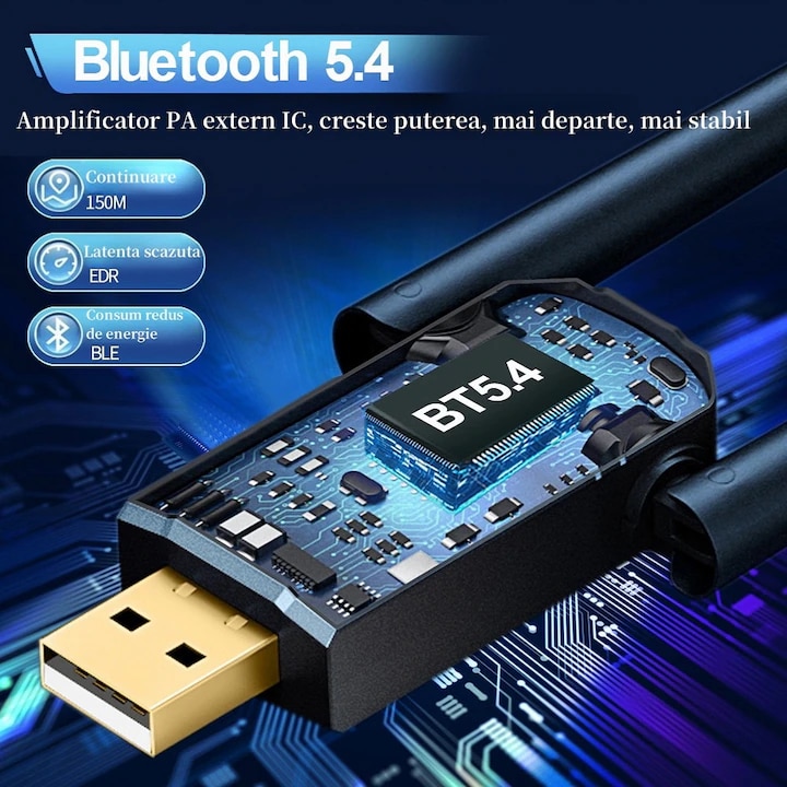 XiOMAX Adaptor Wireless, Pentru PC/Laptop, Bluetooth 5.4, Raza de ...