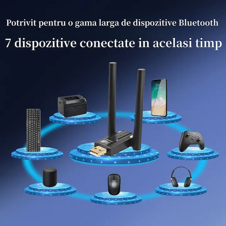 XiOMAX Adaptor Wireless, Pentru PC/Laptop, Bluetooth 5.4, Raza de ...