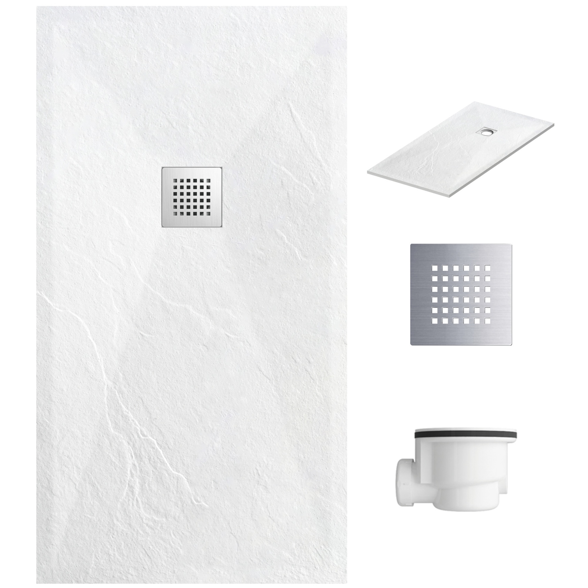 Set cadita dus compozit, Belneo, Stone-Tray, 90x110x2.5 cm, Alb, Sifon ...