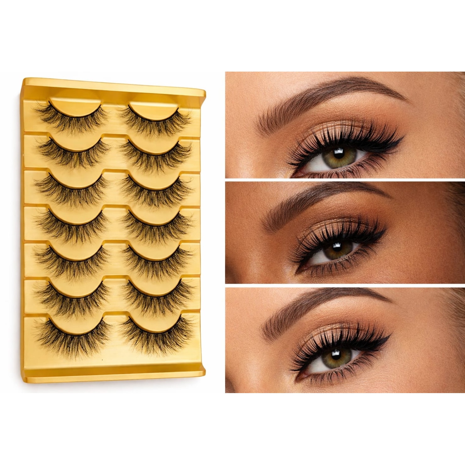 Set 7 Perechi Gene False 3D Glamura Lashes, Aspect Natural, Curbura C ...