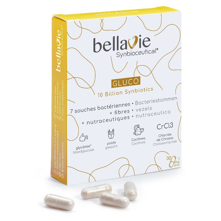 Capsule BellaVie GLUCO, 7 tulpini probiotice, nopal, 10.000.000.000 CFU ...