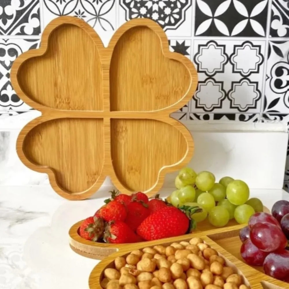 Platou Rustic din Bambus ABYZ pentru Aperitive, 4 Compartimente Tip ...