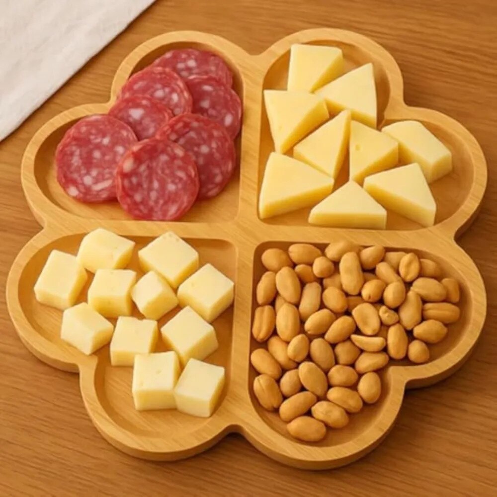 Platou Rustic din Bambus ABYZ pentru Aperitive, 4 Compartimente Tip ...