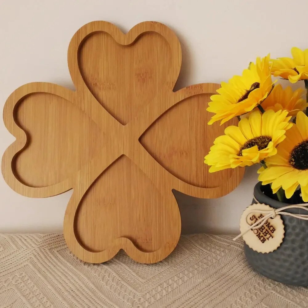 Platou Rustic din Bambus ABYZ pentru Aperitive, 4 Compartimente Tip ...