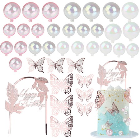Set 37 decoratiuni tort – bile decorative, topper Happy Birthday si ...