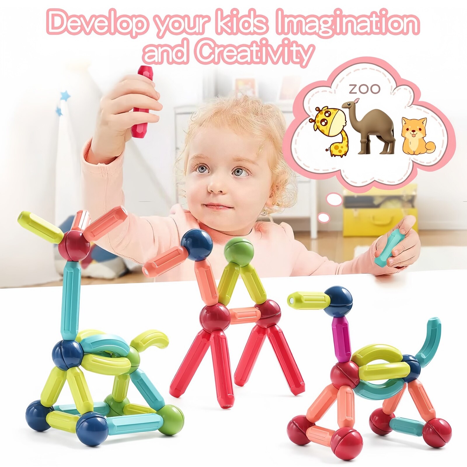 Set de constructie educativ Seabeloom, blocuri magnetice, magnetic 88 ...