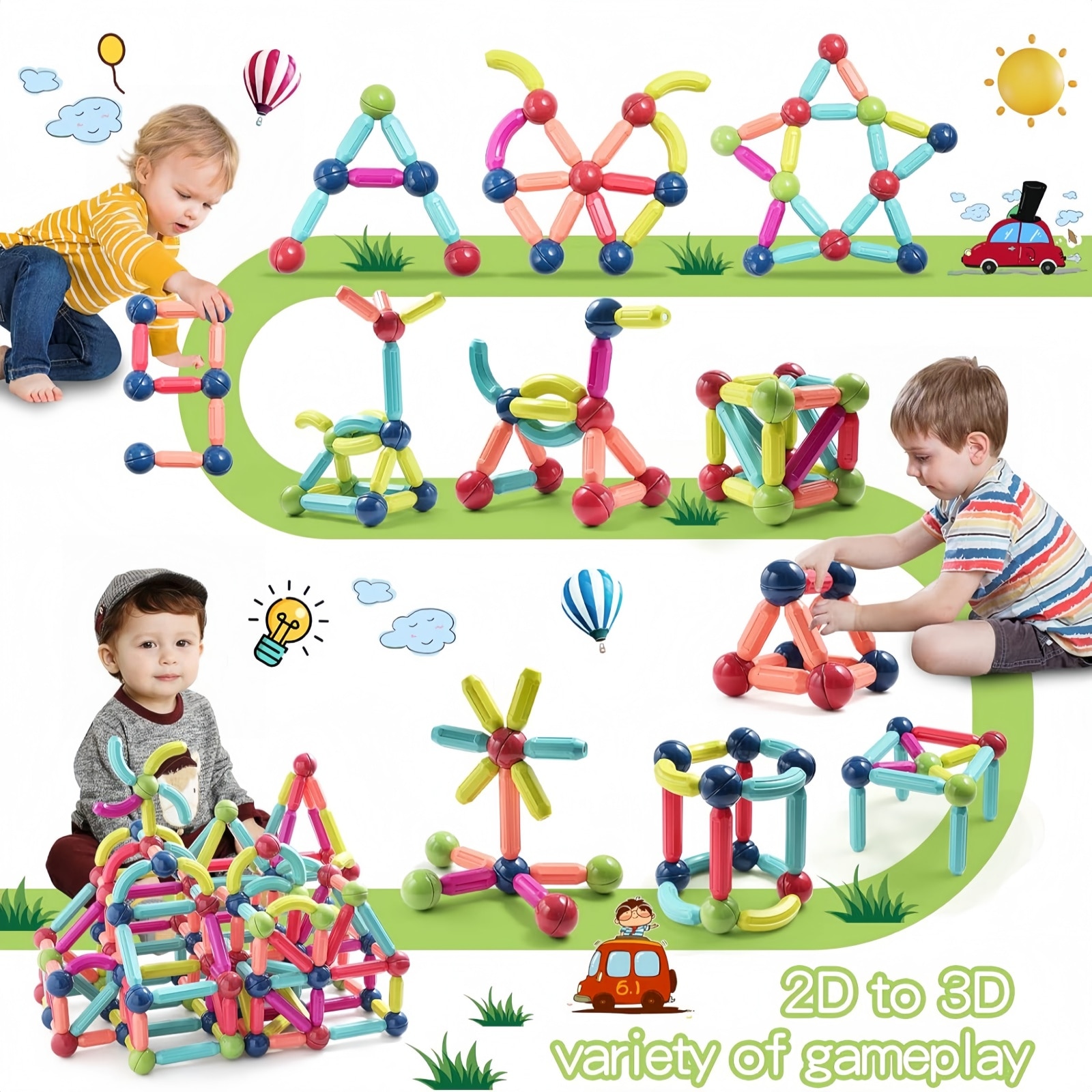 Set de constructie educativ Seabeloom, blocuri magnetice, magnetic 88 ...