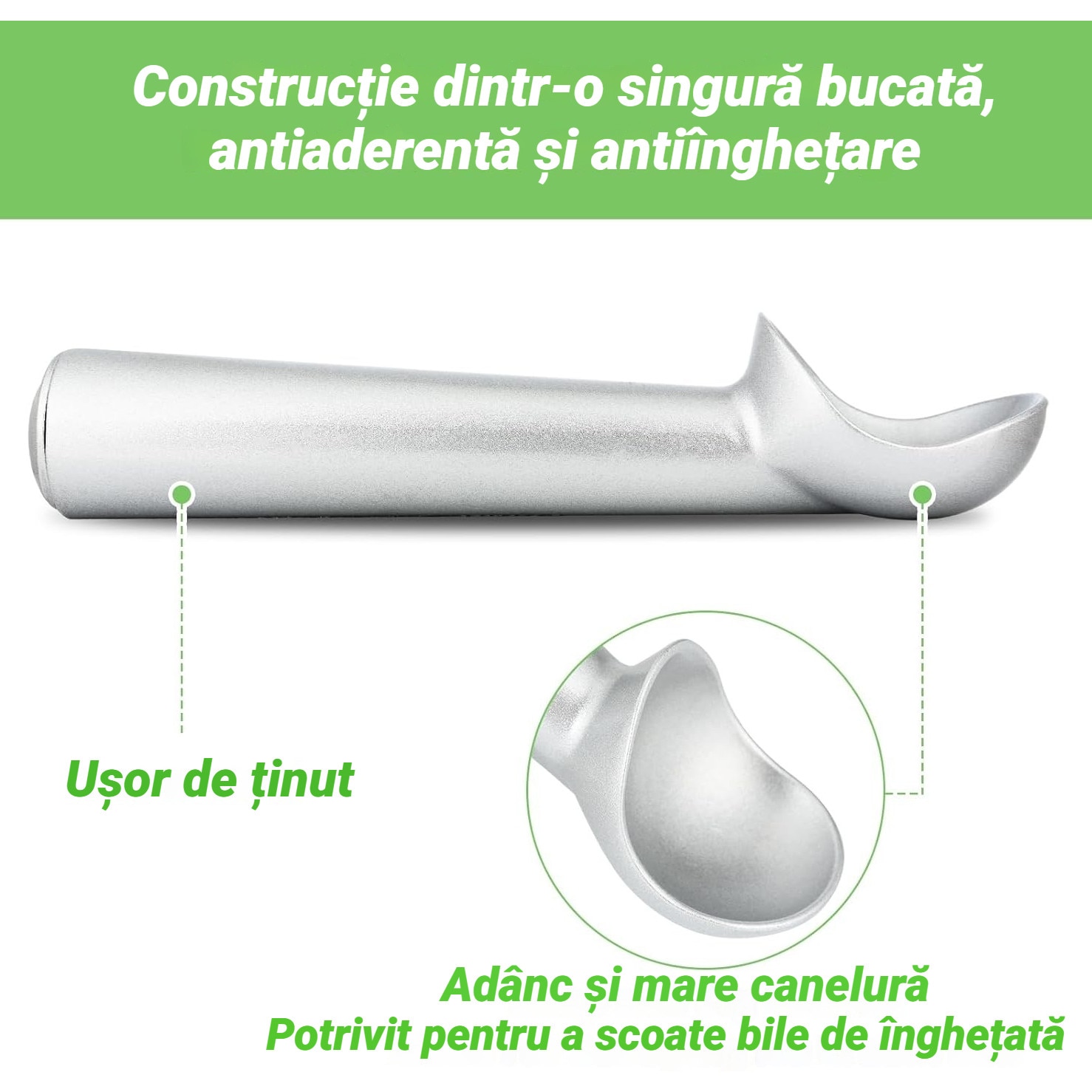 Lingura de inghetata, kengege, design din aluminiu, anti-inghet, usor ...