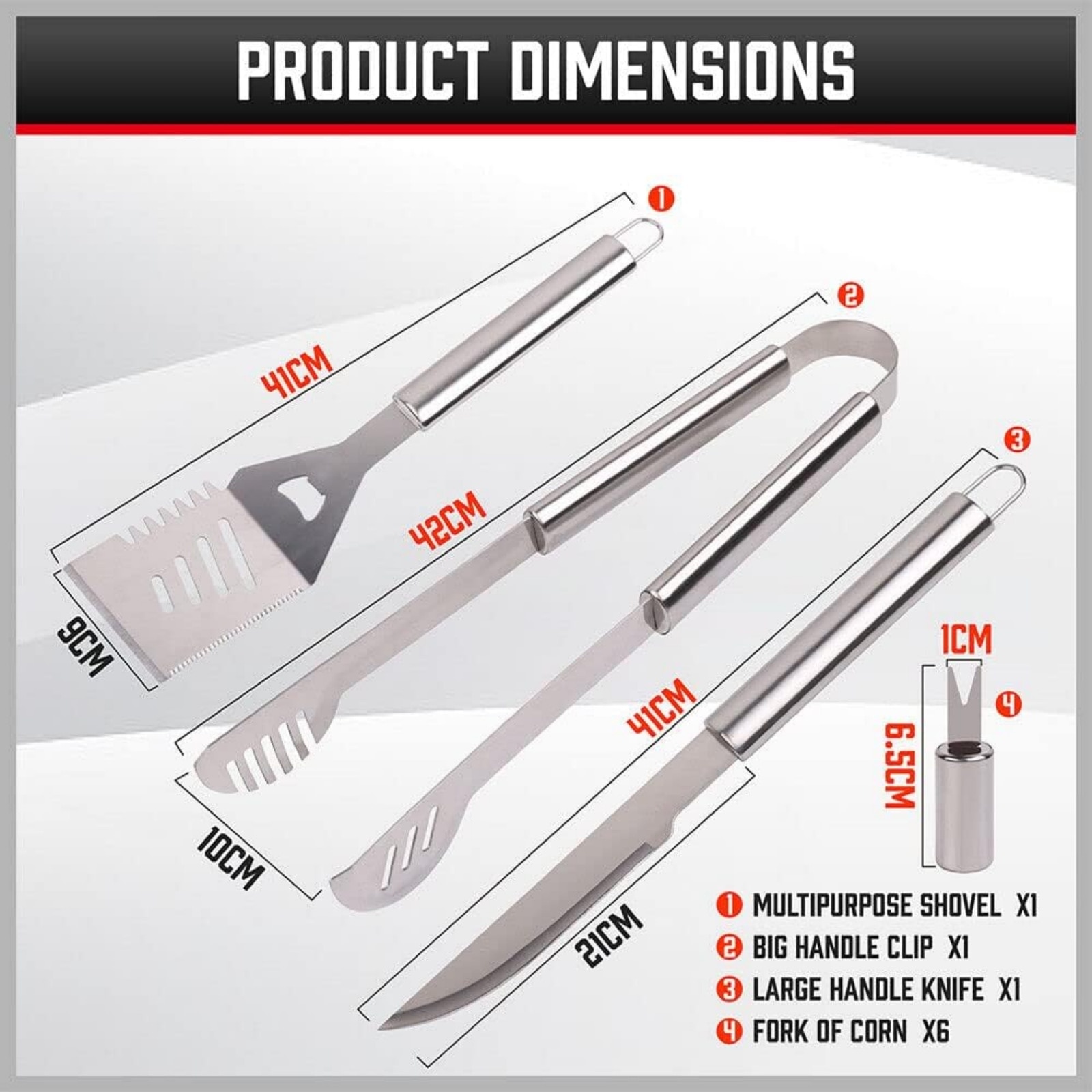 Set ustensile gratar 18 piese, Seabeloom, inox, cutie aluminiu, Include ...