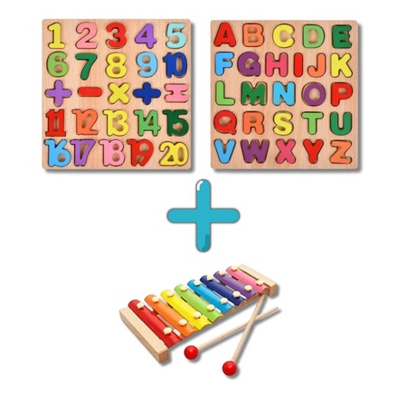 Pachet educativ din lemn Dactylion, tablite educative și xilofon, 3 ani ...