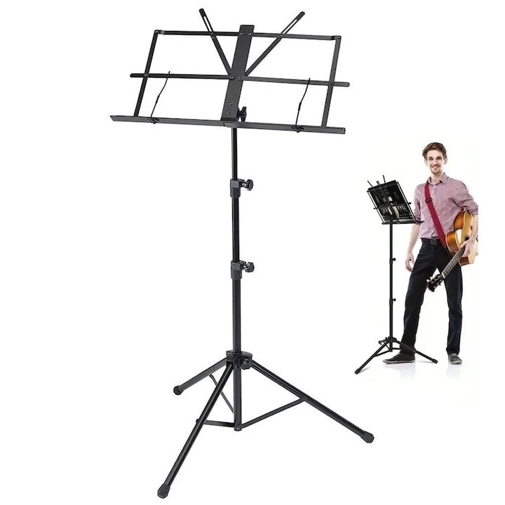 Stativ pentru partituri Dactylion, pliabil, reglabil 46-112 cm, negru ...