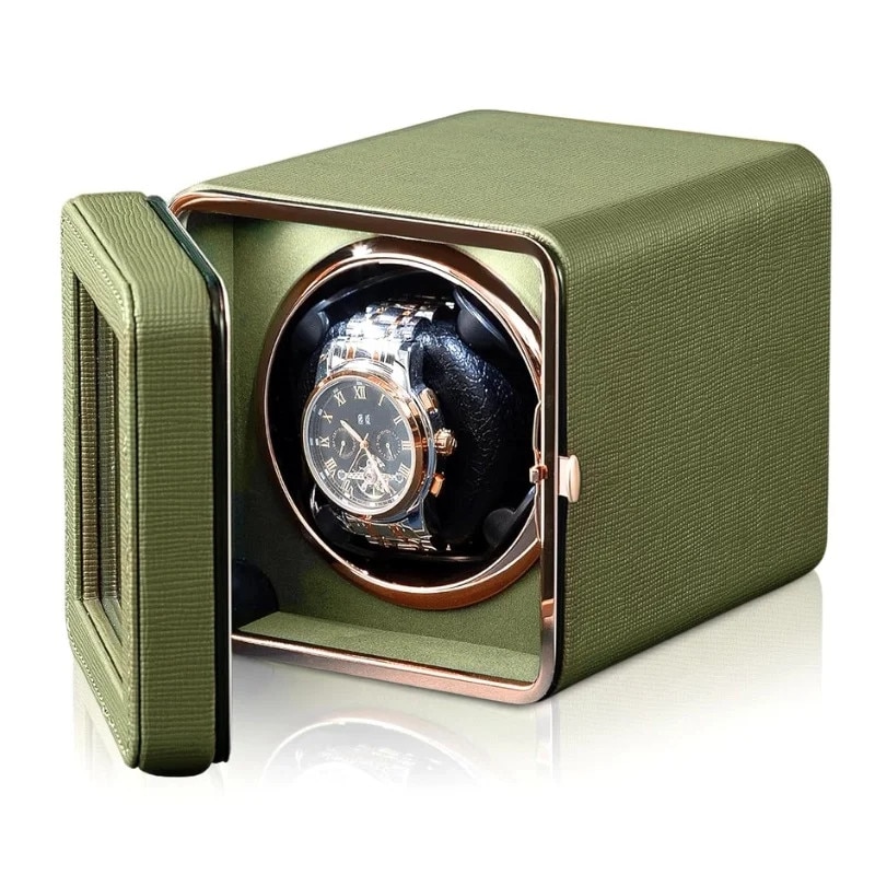 Cutie intors ceas automatic iUni, Watch Winder, Piele ecologica, Verde ...