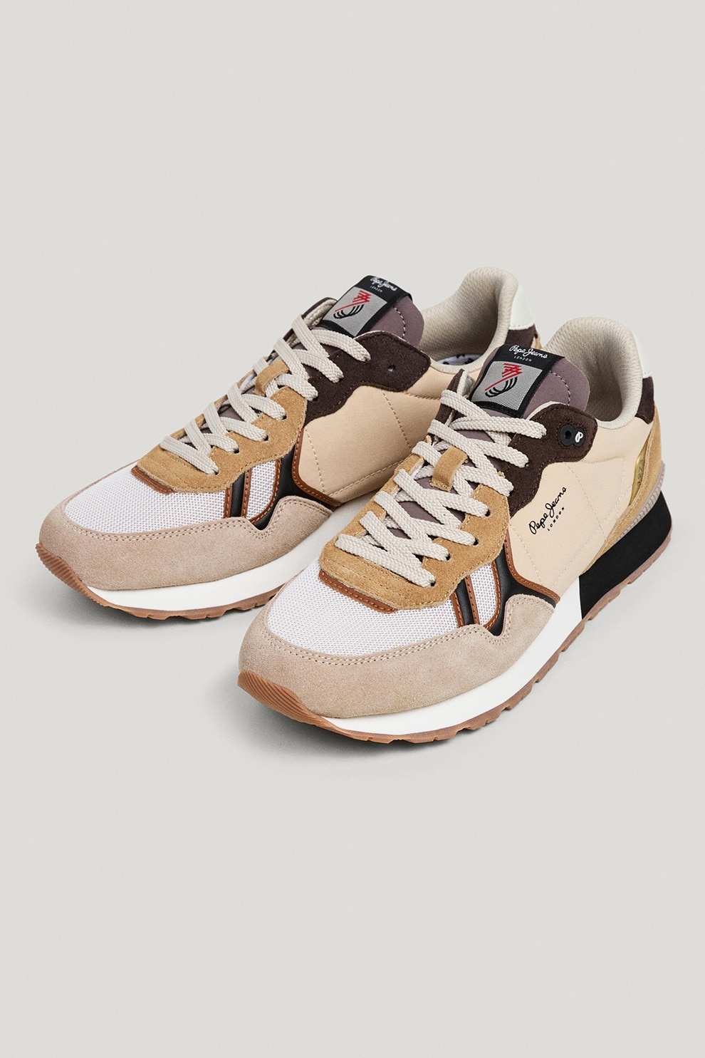 Pepe Jeans London, Pantofi sport de piele intoarsa cu garnituri din ...