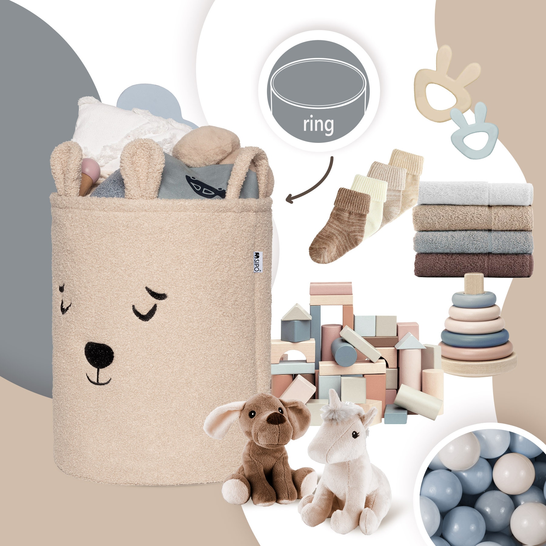Cos Premium Fluffy Toy Boucle Bear, 43 litri, pliabil cu manere ...