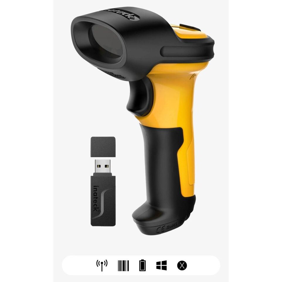 Cititor coduri de bare Inateck P6, wireless, galben/negru - eMAG.ro
