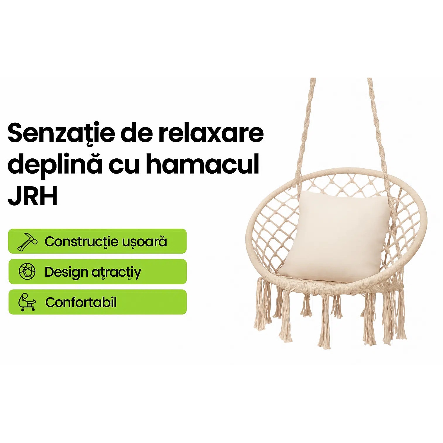 Hamac suspendat pentru gradina cu franjuri Rila Crafts, Capacitate pana ...