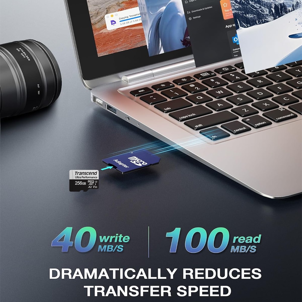 Card de memorie MicroSDXC, 256GB, Transcend, UHS-I U3, V30, A2, viteza ...