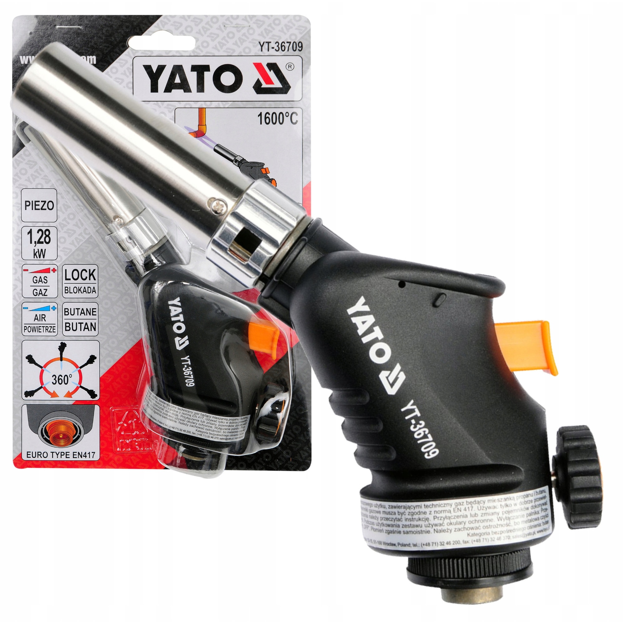 Pistol de lipit Yato YT-36709, 1,28kW, 1600°C, gaz butan, cu aprindere ...