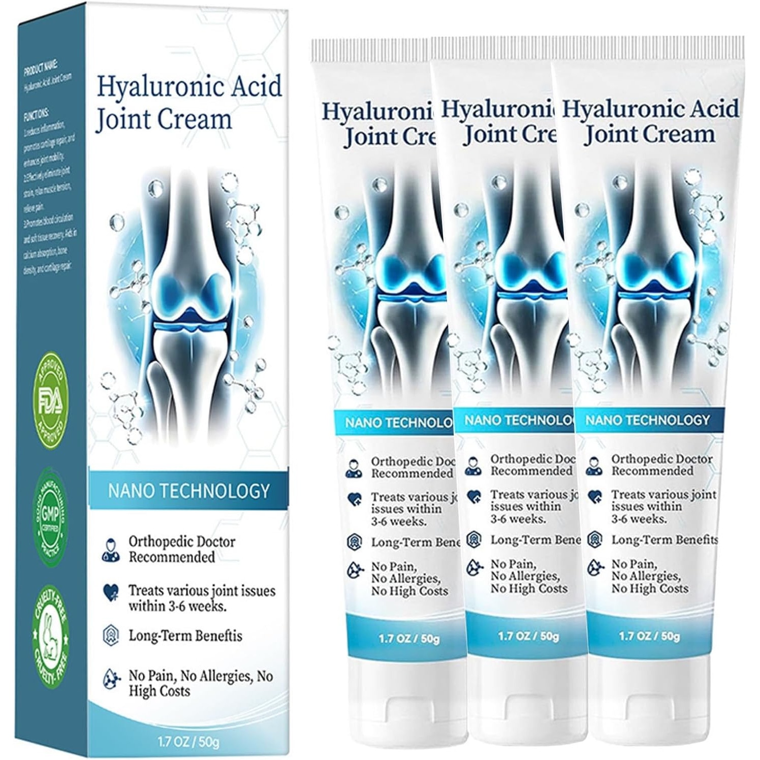 Crema pentru dureri articulare cu acid hialuronic, set 3 bucati ...