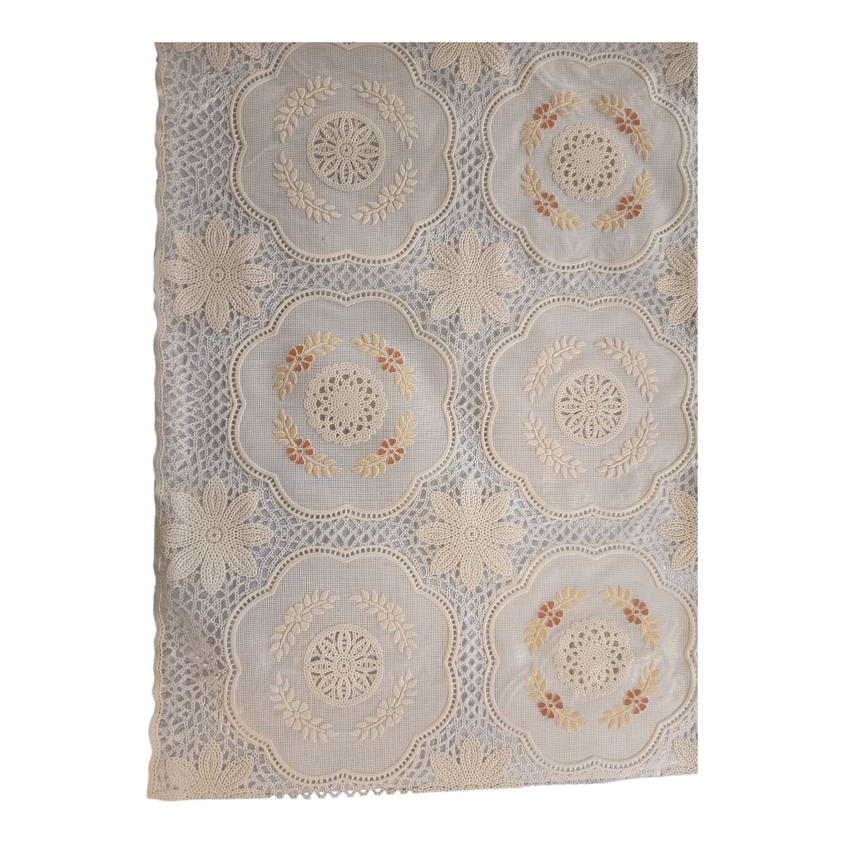 Fata de masa din PVC semitransparent, crem-bej, model broderie florala ...