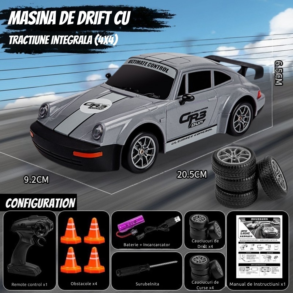 Masinuta cu Telecomanda, Model Porsche Vintage RC Drift Car, 1:24, 2 ...