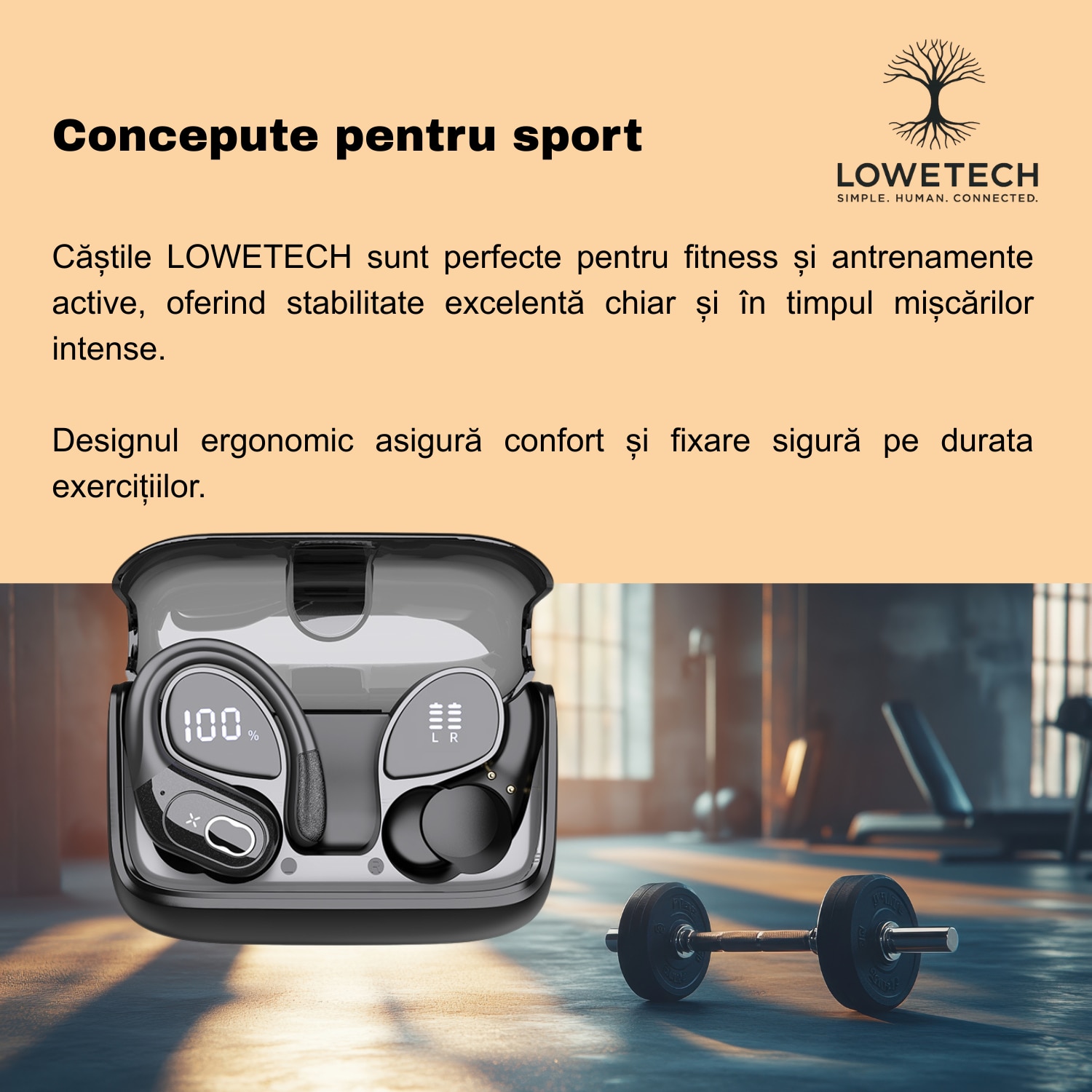 Casti Wireless Sport LOWETECH, Bluetooth 5.4, In-Ear, Fara fir ...