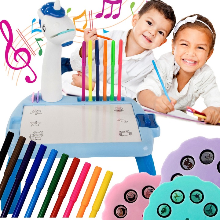 Set masa de desen cu proiector, Verk Group, 35x23x29cm, albastra ...